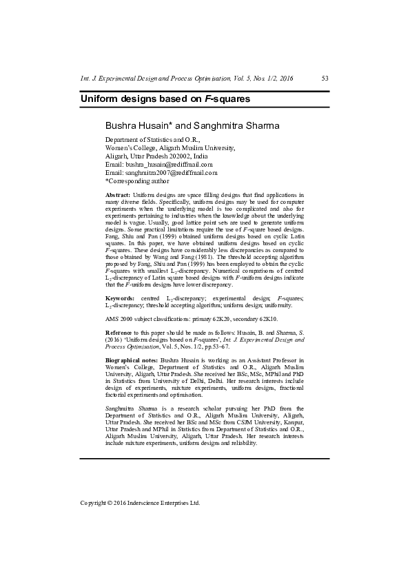 (PDF) Uniform designs based on F-squares