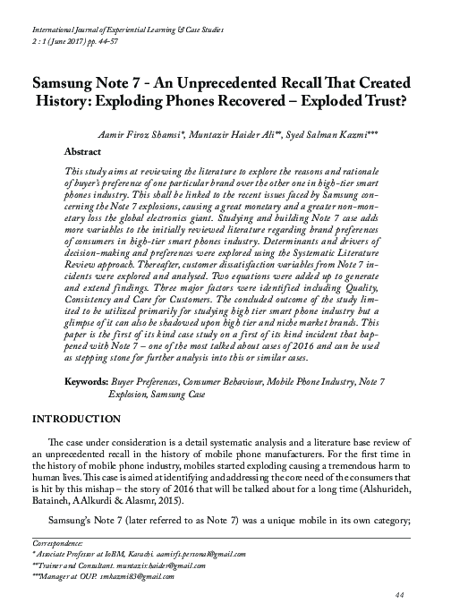 (PDF) Samsung Note 7 - An Unprecedented Recall That Created History ...