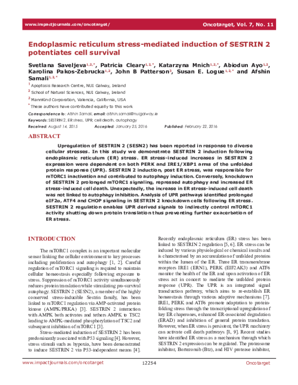 (PDF) Endoplasmic reticulum stress-mediated induction of SESTRIN 2 ...