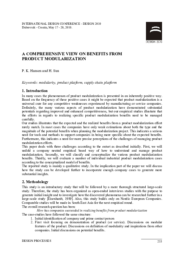 Pdf A Comprehensive View On Benefits From Product Modularization
