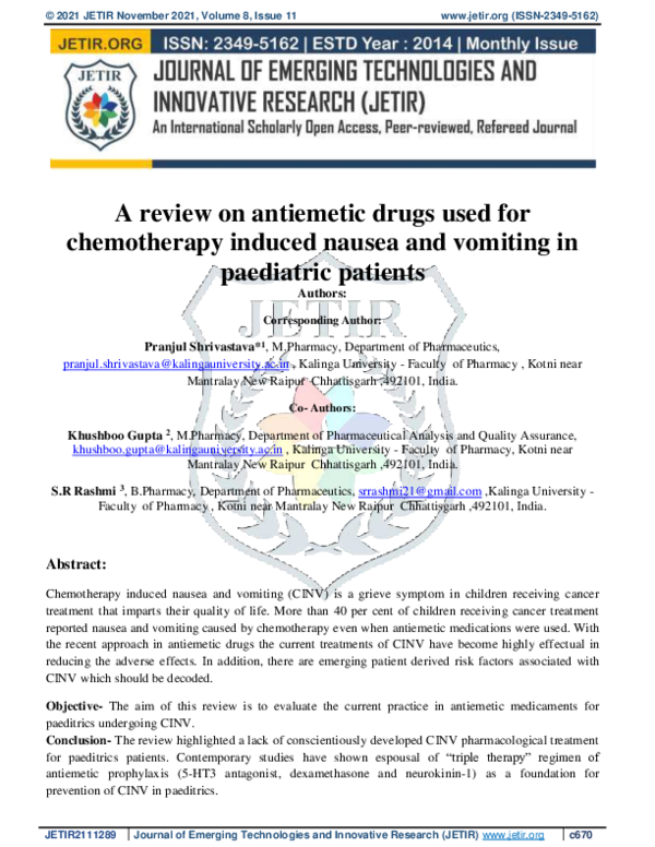 (PDF) A review on antiemetic drugs used for chemotherapy induced nausea ...