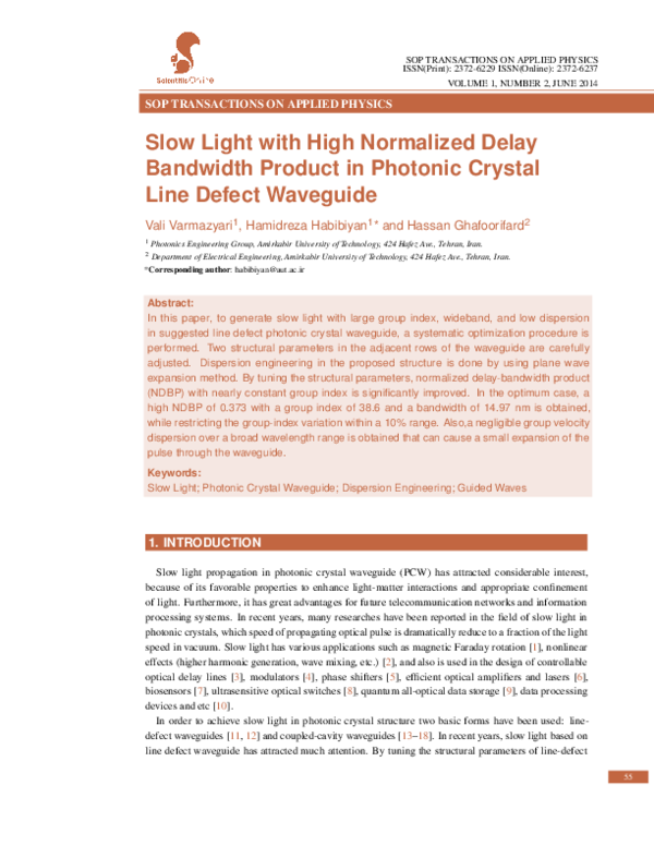 (PDF) Slow Light with High Normalized Delay Bandwidth Product in Photonic Crystal Line Defect ...