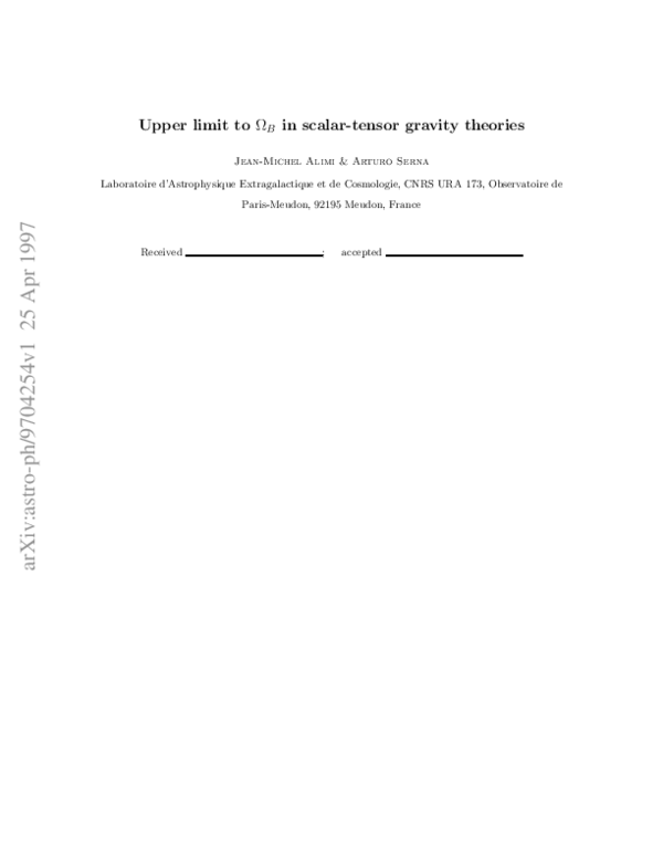 Pdf Upper Limit To Ω B In Scalar‐tensor Gravity Theories