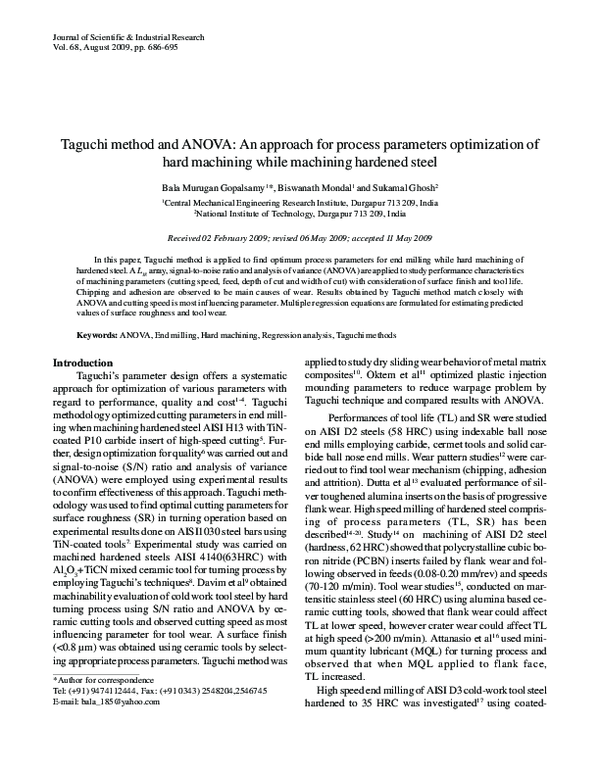 (PDF) Taguchi Method and ANOVA: An Approach for Process Parameters Optimization of Hard ...