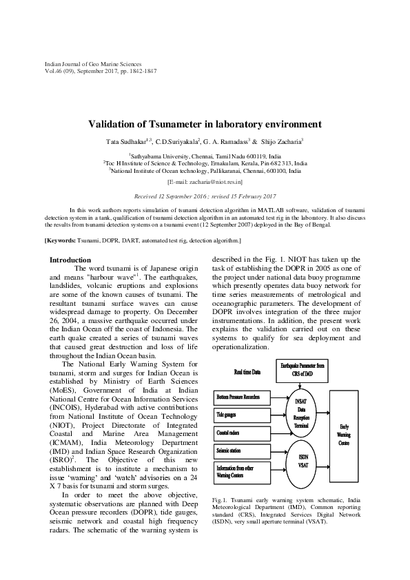 (PDF) Validation of Tsunameter in laboratory environment | SHIJO ...