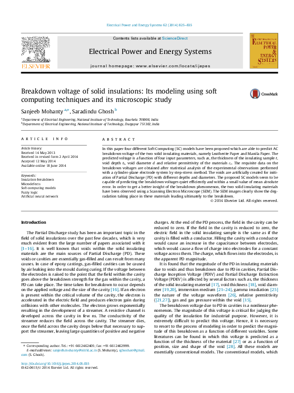 (PDF) Breakdown voltage of solid insulations: Its modeling using soft ...