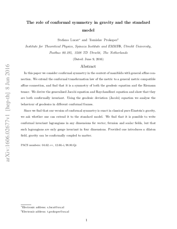 (PDF) The role of conformal symmetry in gravity and the standard model