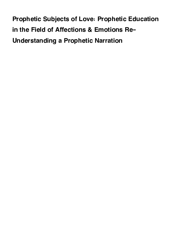 (PDF) Prophetic Subjects of Love: Prophetic Education in the Field of ...