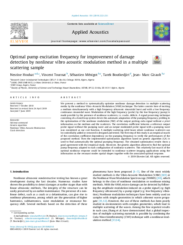 (PDF) Optimal pump excitation frequency for improvement of damage detection by nonlinear vibro ...