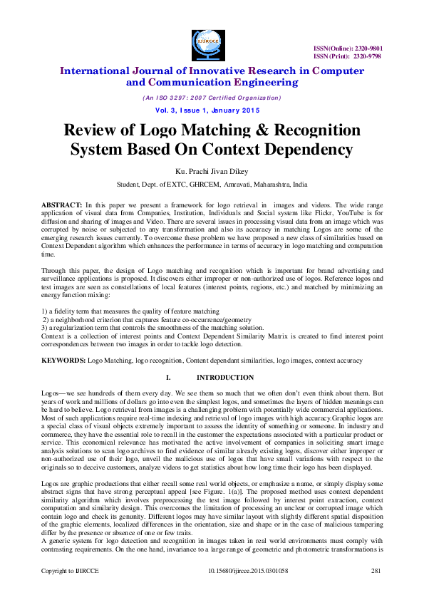 (PDF) Review of Logo Matching & RecognitionSystem Based On Context Dependency