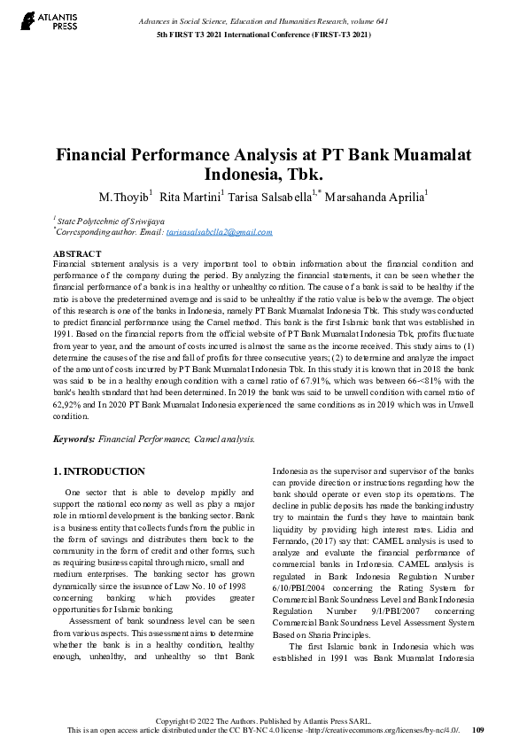 (PDF) Financial Performance Analysis at PT Bank Muamalat Indonesia, Tbk