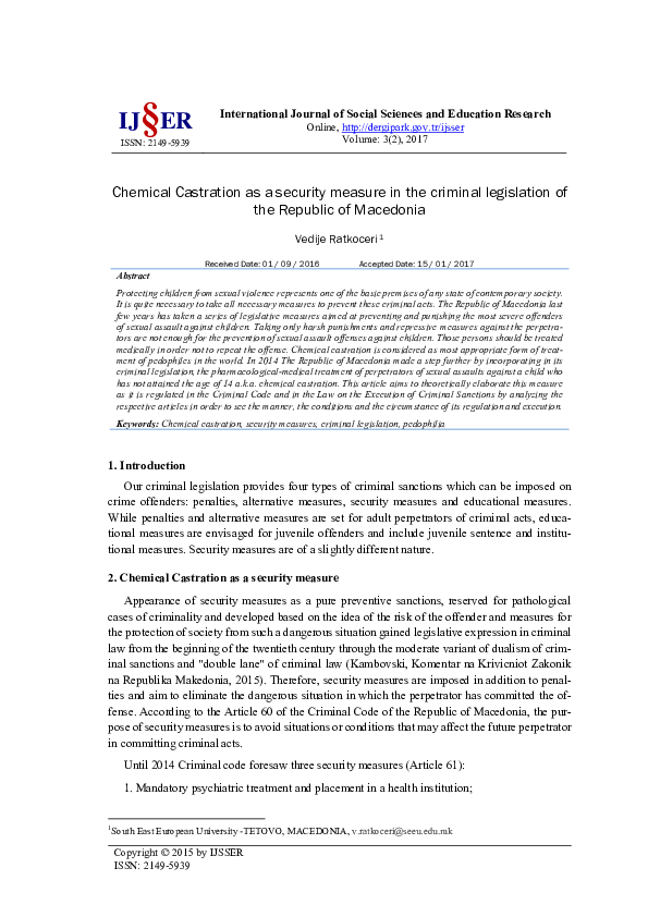 (PDF) Chemical Castration as a security measure in the criminal ...