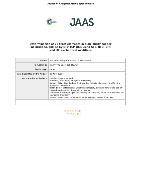 (PDF) Determination of 22 trace elements in high-purity copper ...
