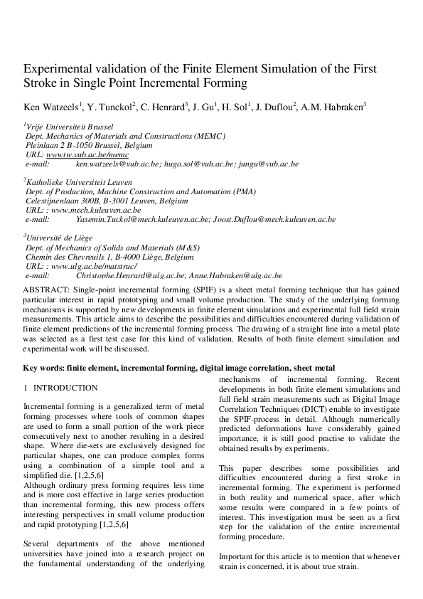 (PDF) Experimental validation of the finite element simulation of the first stroke in single ...