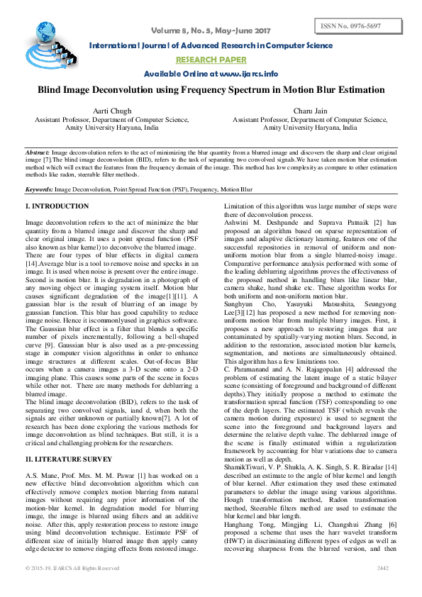 Pdf Blind Image Deconvolution Using Frequency Spectrum In Motion Blur