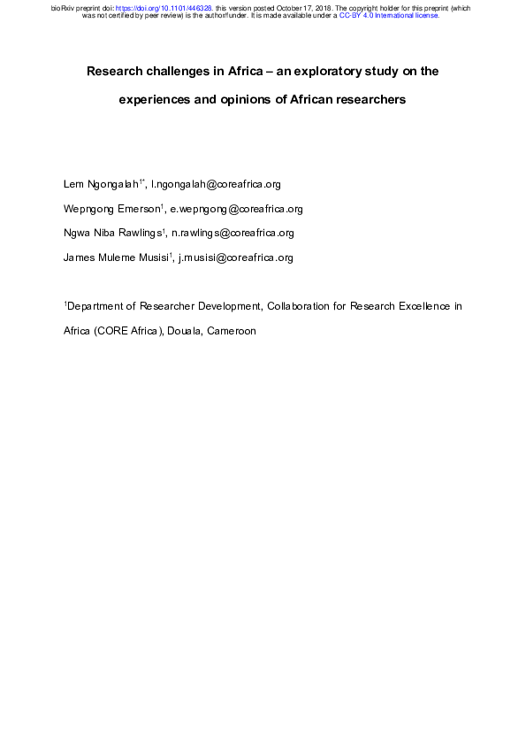 (PDF) Research challenges in Africa – an exploratory study on the ...