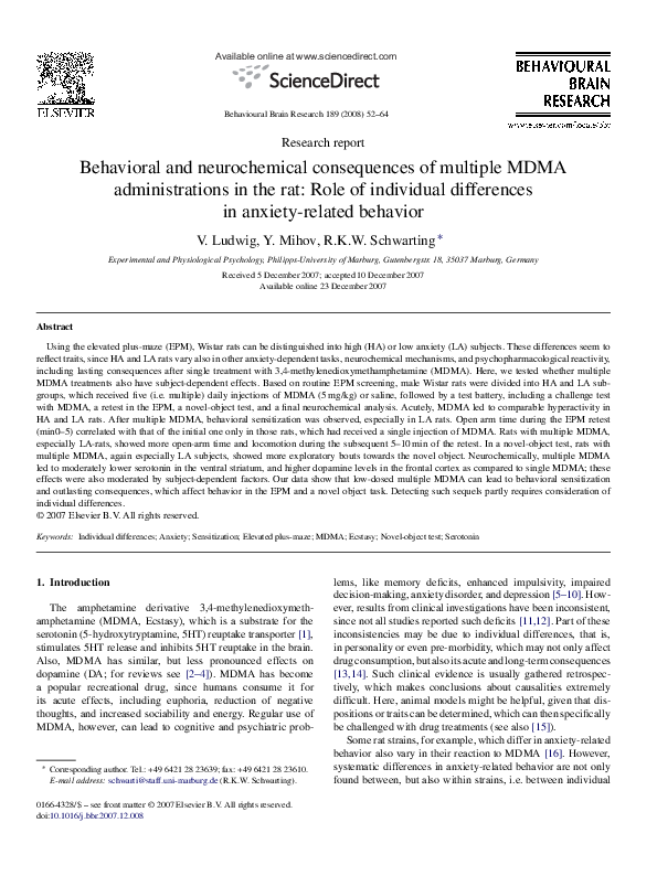 (PDF) Behavioral and neurochemical consequences of multiple MDMA ...
