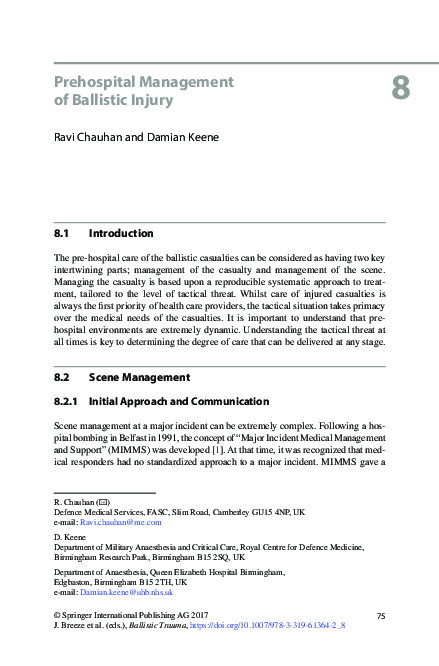 (PDF) Prehospital Management of Ballistic Injury