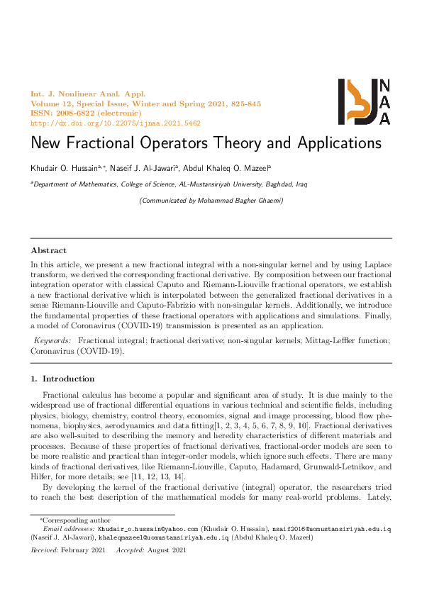 Pdf New Fractional Operators Theory And Applications
