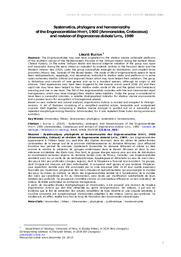 (PDF) Systematics, phylogeny and homeomorphy of the Engonoceratidae ...