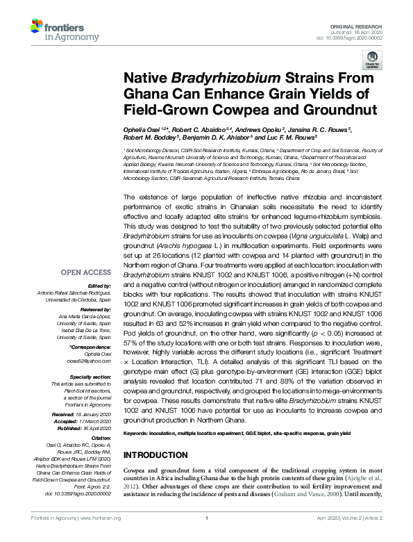 (PDF) Native Bradyrhizobium Strains From Ghana Can Enhance Grain Yields ...