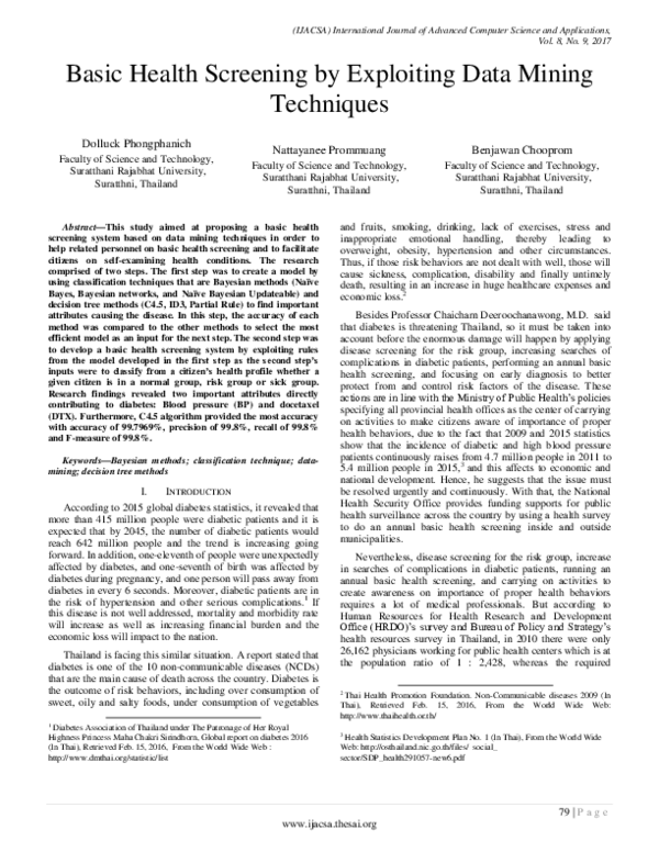 Pdf Basic Health Screening By Exploiting Data Mining Techniques