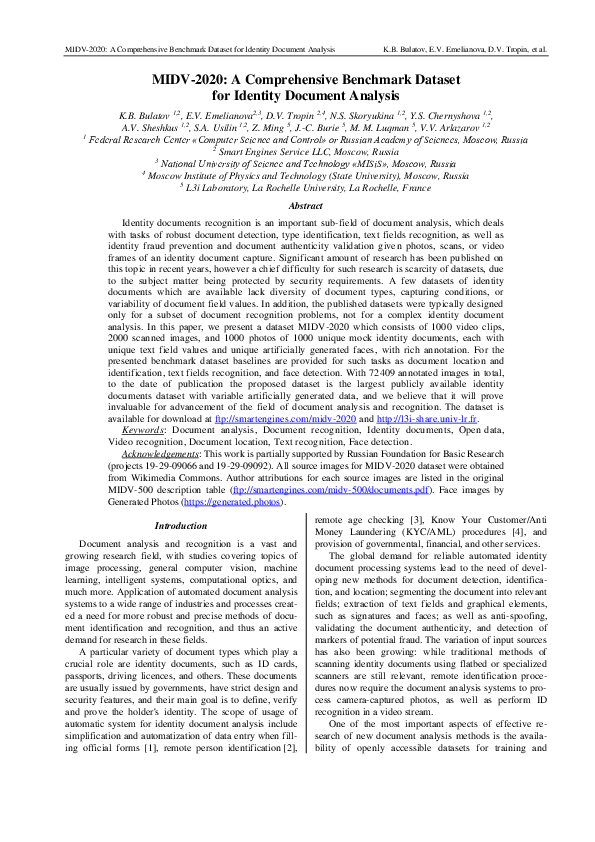 (PDF) MIDV-2020: a comprehensive benchmark dataset for identity ...