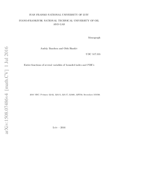 Pdf Entire Functions Of Several Variables Of Bounded L Index In Direction And Of Bounded