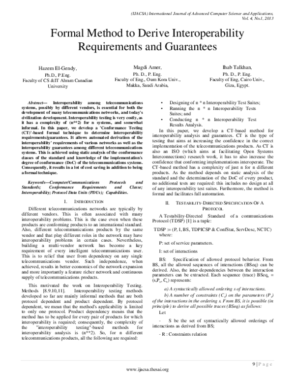 (PDF) Formal Method to Derive Interoperability Requirements and Guarantees