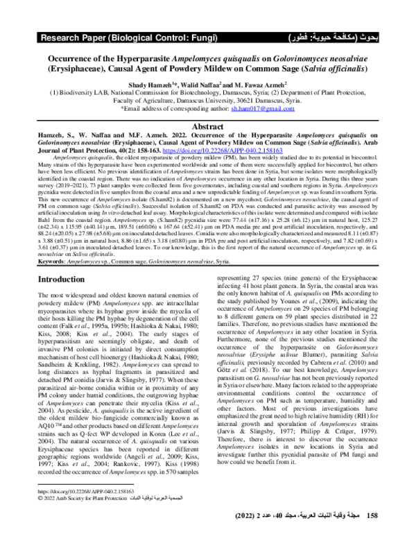 (PDF) Occurrence of the Hyperparasite Ampelomyces quisqualis on ...