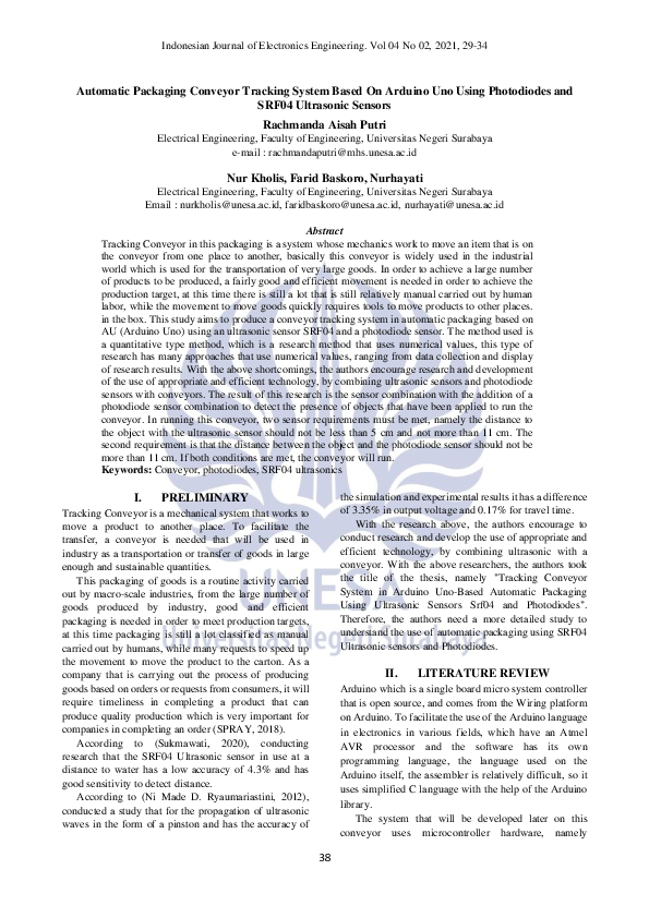 Pdf Automatic Packaging Conveyor Tracking System Based On Arduino Uno Using Photodiodes And