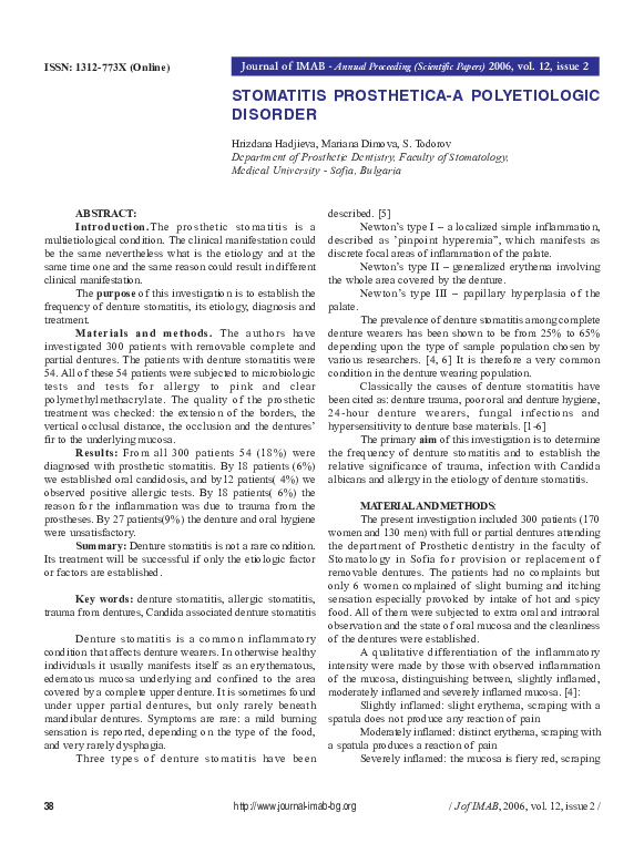 (PDF) Stomatitis Prosthetica-A Polyetiologic Disorder