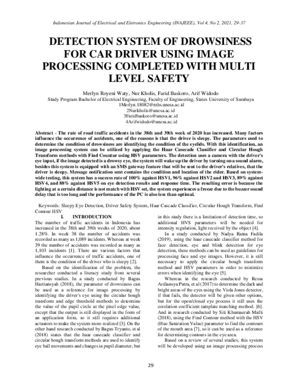 (PDF) Detection System of Drowsiness for Car Driver Using Image Processing Completed with Multi ...
