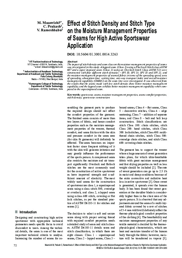 (PDF) Effect of Stitch Density and Stitch Type on the Moisture ...