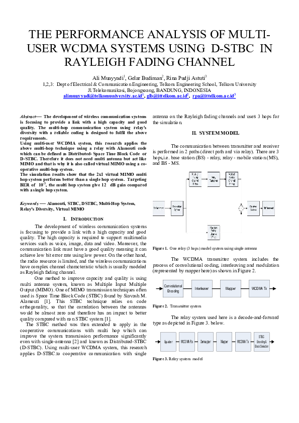 (PDF) The performance analysis of multiuser WCDMA systems using D-STBC in Rayleigh fading channel