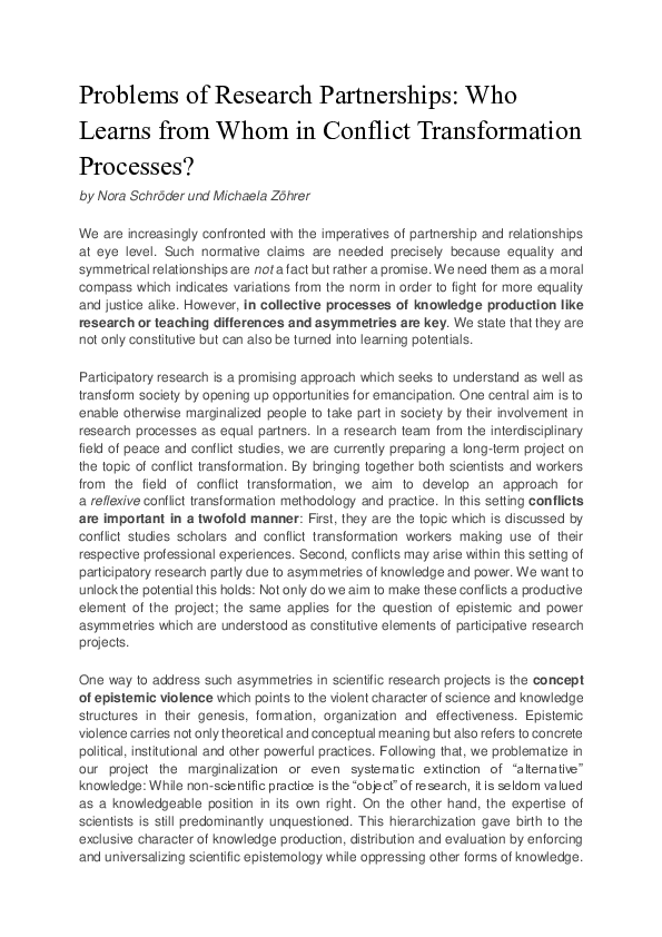 PDF Problems Of Research Partnerships Who Learns From Whom In Conflict Transformation pdf-problems-of-research-partnerships-who-learns-from-whom-in-conflict-transformation