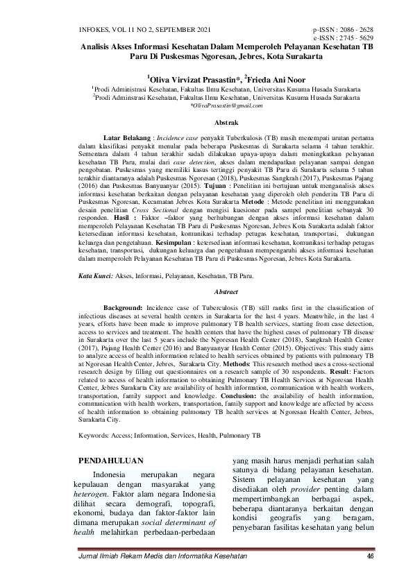 (PDF) Analisis Akses Informasi Kesehatan Dalam Memperoleh Pelayanan Kesehatan TB Paru Di ...