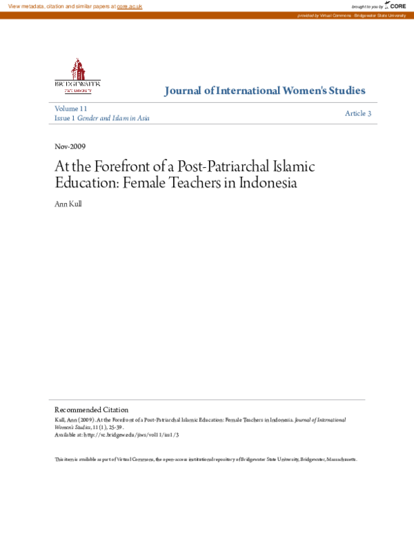 (PDF) At the Forefront of a Post-Patriarchal Islamic Education: Female ...