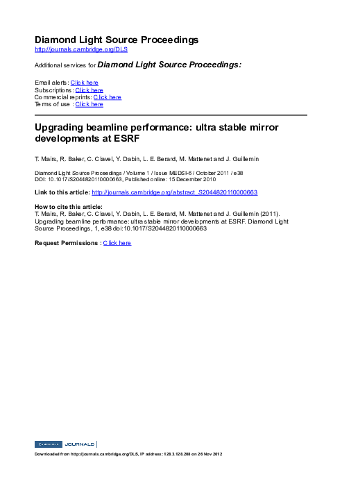 (PDF) Upgrading beamline performance: ultra stable mirror developments at ESRF