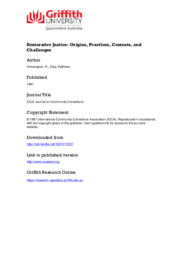 (PDF) Restorative justice: Origins, practices, contexts, and challenges