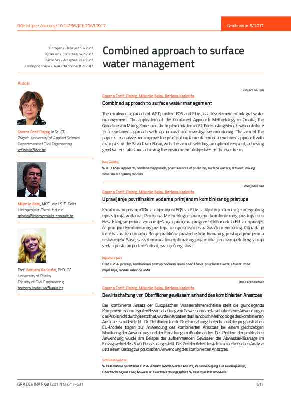 (PDF) Combined approach to surface water management