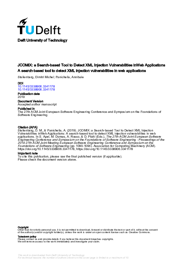 Pdf Jcomix A Search Based Tool To Detect Xml Injection Vulnerabilities In Web Applications