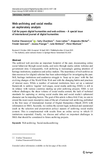 (PDF) Web-archiving and social media: an exploratory analysis