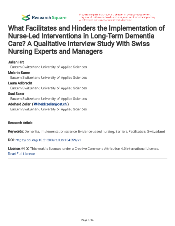(PDF) What Facilitates and Hinders the Implementation of Nurse-Led ...