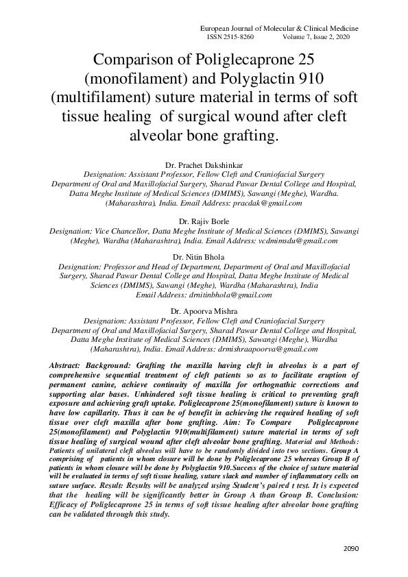 (PDF) Comparison of Poliglecaprone 25 (monofilament) and Polyglactin ...