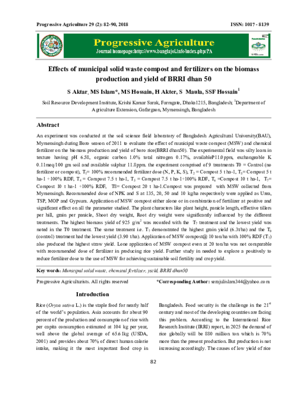 (PDF) Effects of municipal solid waste compost and fertilizers on the biomass production and ...