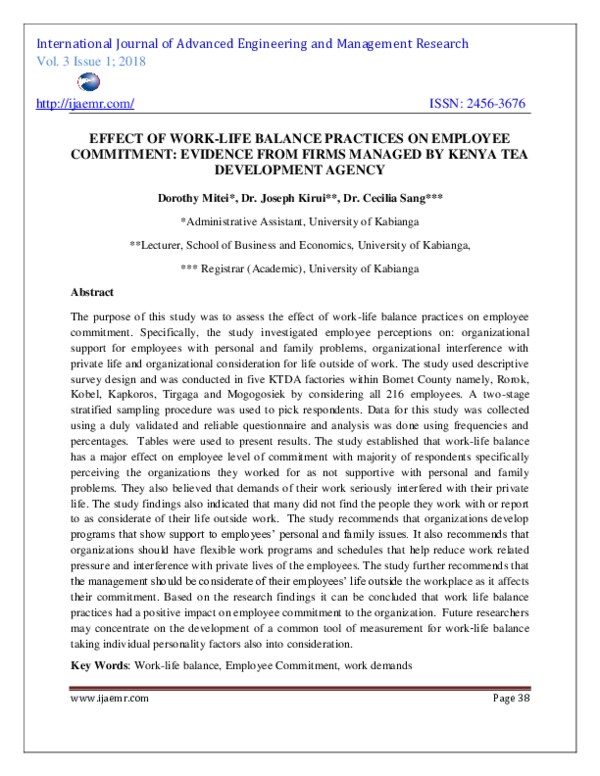 (PDF) Effect of Work-Life Balance Practices on Employee Commitment: Evidence from Firms Managed ...