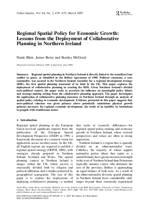 (PDF) Regional Spatial Policy for Economic Growth: Lessons from the ...