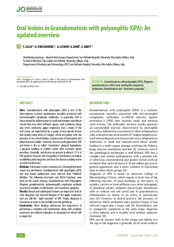 (PDF) Oral lesions in Granulomatosis with polyangiitis (GPA): An ...