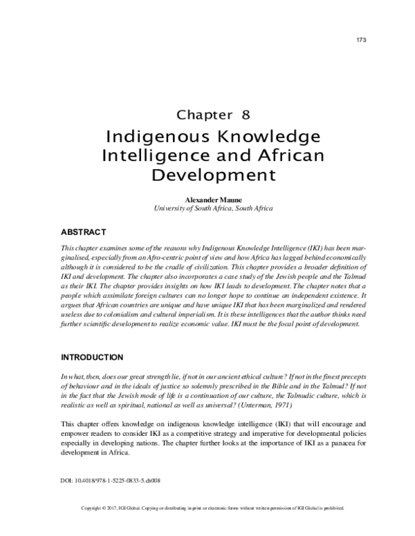 (PDF) Indigenous Knowledge Intelligence and African Development